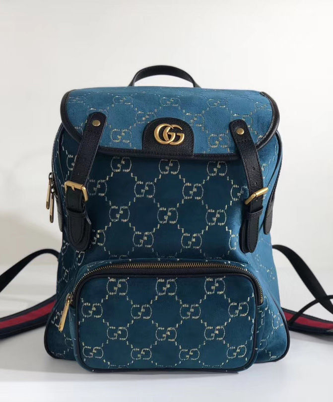 Gucci Small GG velvet backpack Dark Blue - Replica Bags and Shoes ...