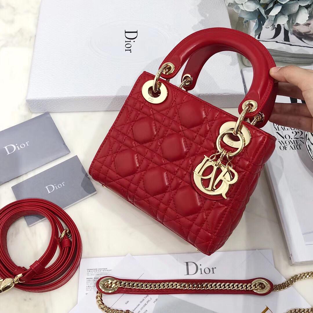 RED LAMBSKIN CHRISTIAN DIOR MINI LADY - AlimorLuxury