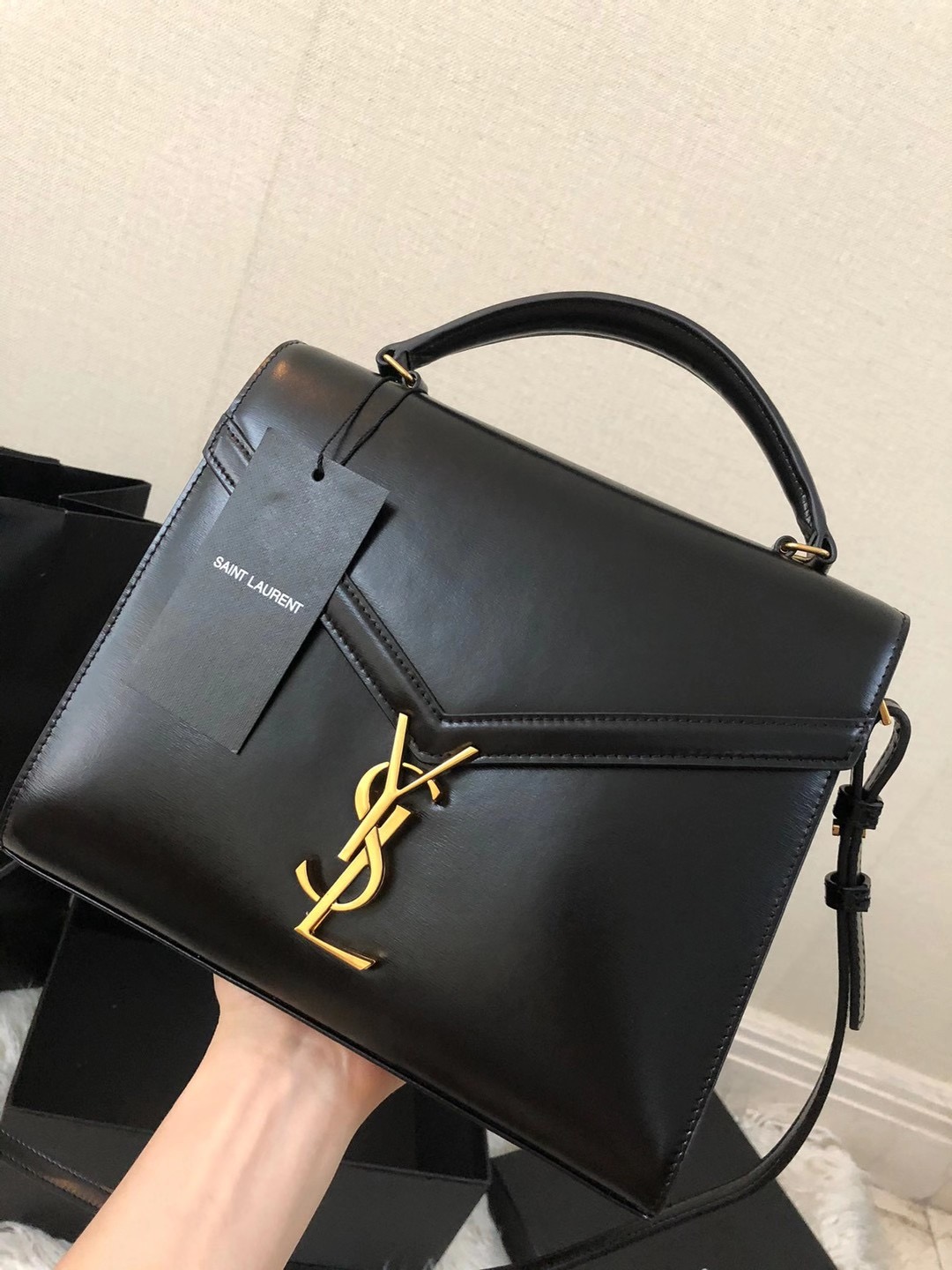 BLACK YSL CASSANDRA MONOGRAM CLASP IN SMOOTH LEATHER - AlimorLuxury