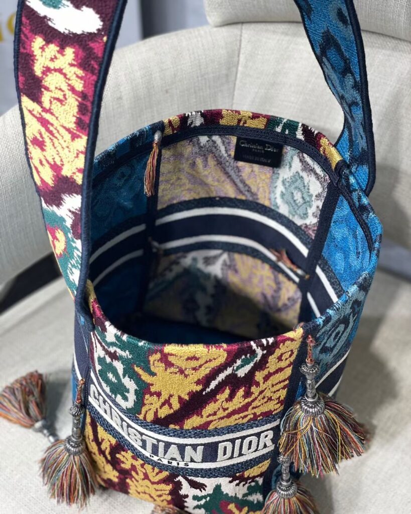DIOR D BUBBLE BUCKET PURSE Blue Multicolor Dior Paisley Embroidery ...