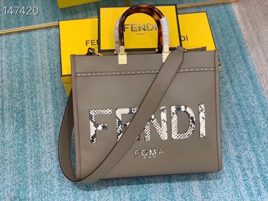 Fendi Sunshine Grey Medium Shopper Bag - AlimorLuxury
