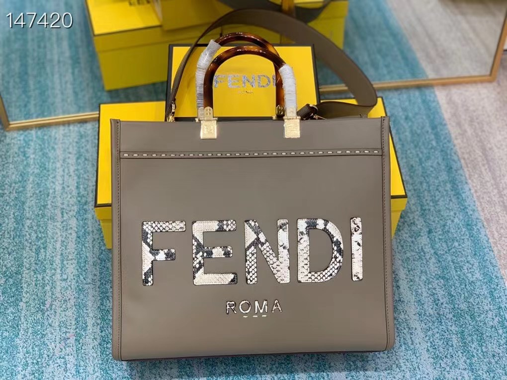 Fendi Sunshine Grey Medium Shopper Bag - AlimorLuxury