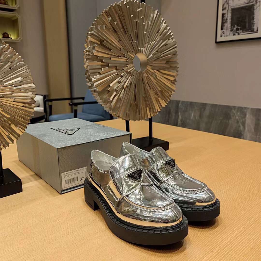 Prada Metallic Leather Loafers - Replica Bags and Shoes online Store ...