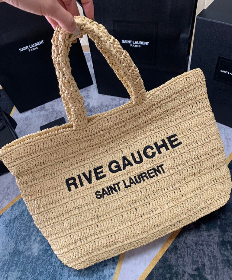 Saint Laurent Rive Gauche Supple Tote Bag In Raffia Crochet Apricot ...