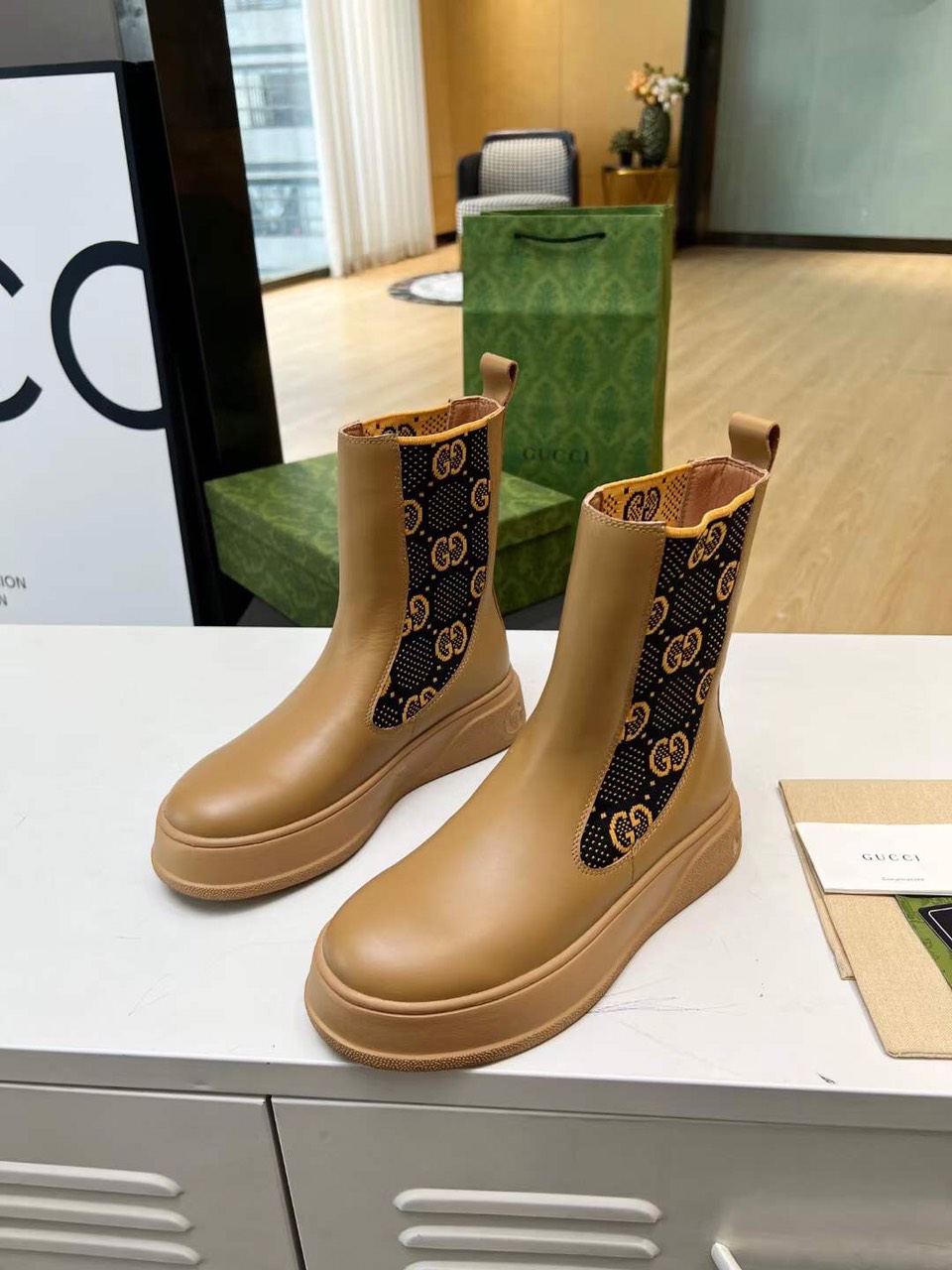 Gucci GG Knit & Leather Bootie Women's 2023 - Replica Bags and Shoes ...