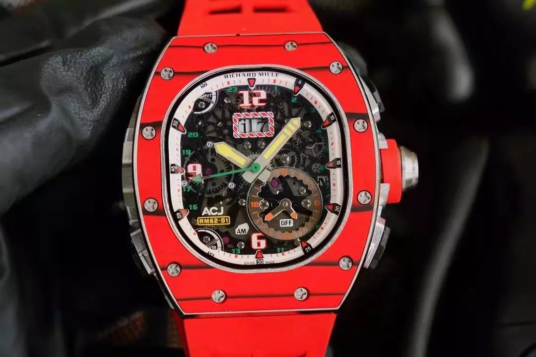 RM 62-01 Tourbillon Vibrating Alarm ACJ Red Bezel Red Rubber Strap RM62 ...